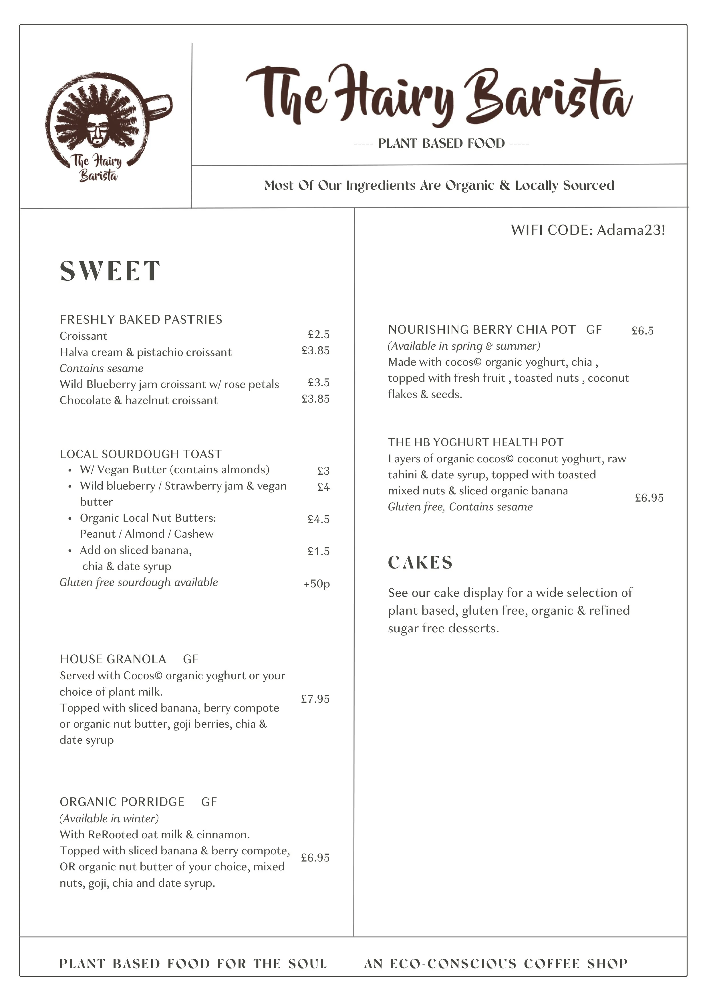 MENU - The Hairy Barista - Special Coffee Shop & Plant Based Organic ...