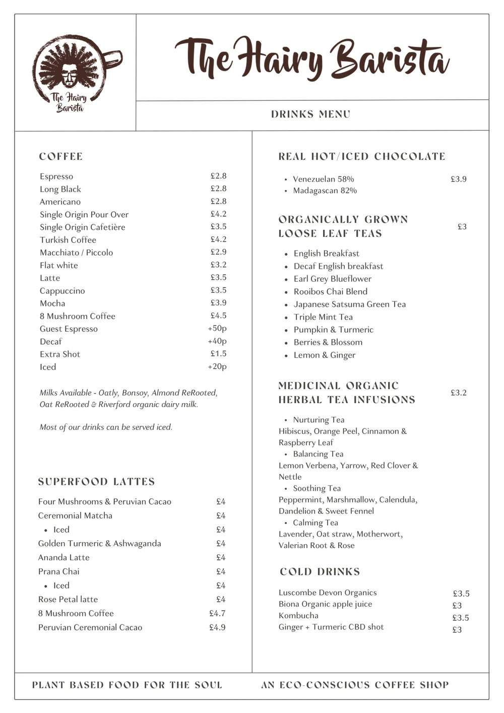 MENU - The Hairy Barista - Special Coffee Shop & Plant Based Organic ...