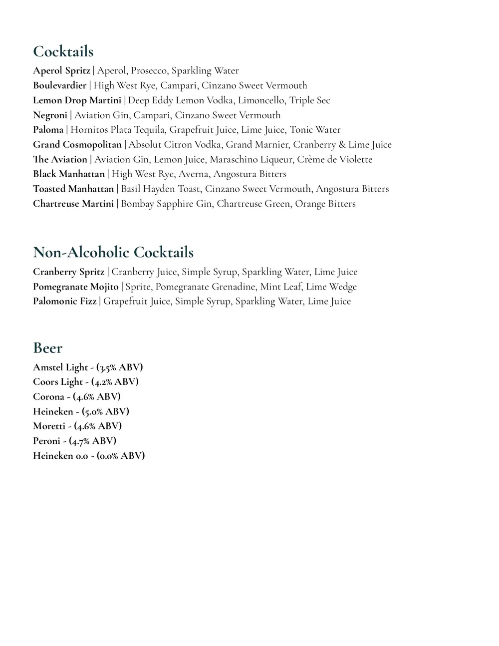 Menu — Manducatis Restaurant