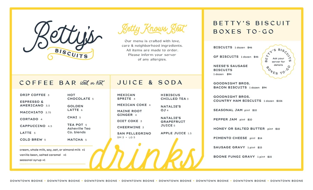 Menu — Betty's Biscuits