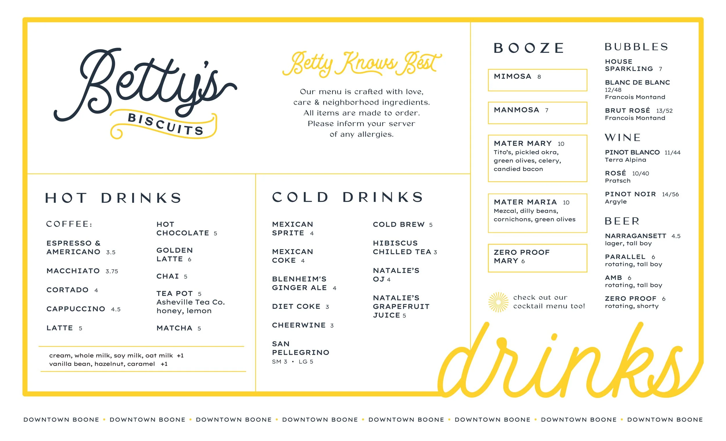 Menu — Betty's Biscuits