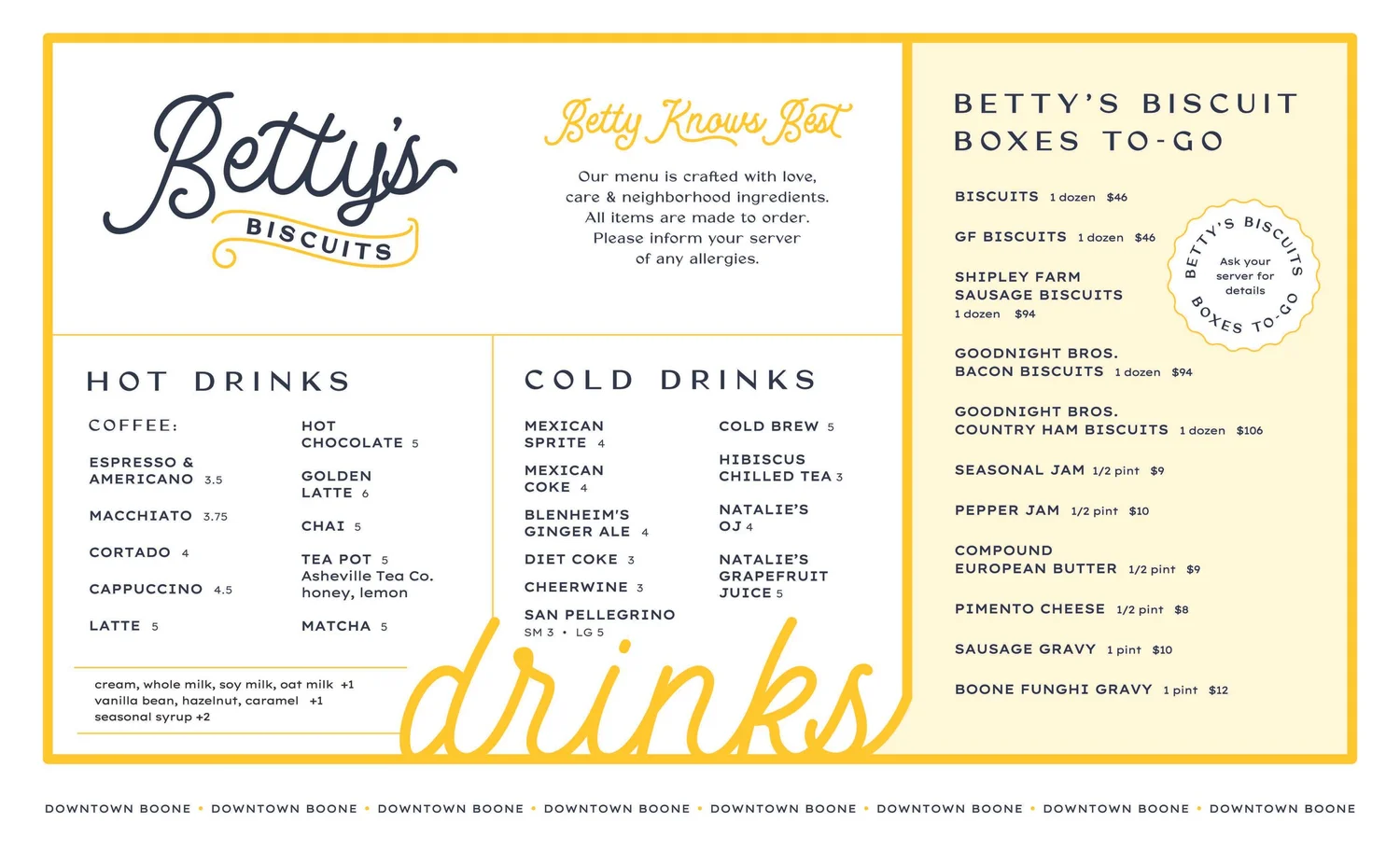 Menu — Betty's Biscuits