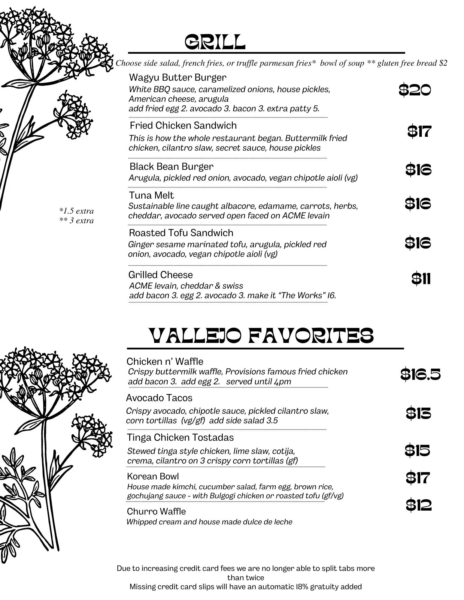MENU — PROVISIONS