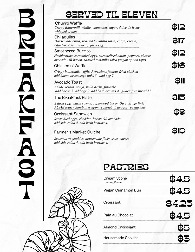 MENU | Order Now for Fresh Flavors — PROVISIONS