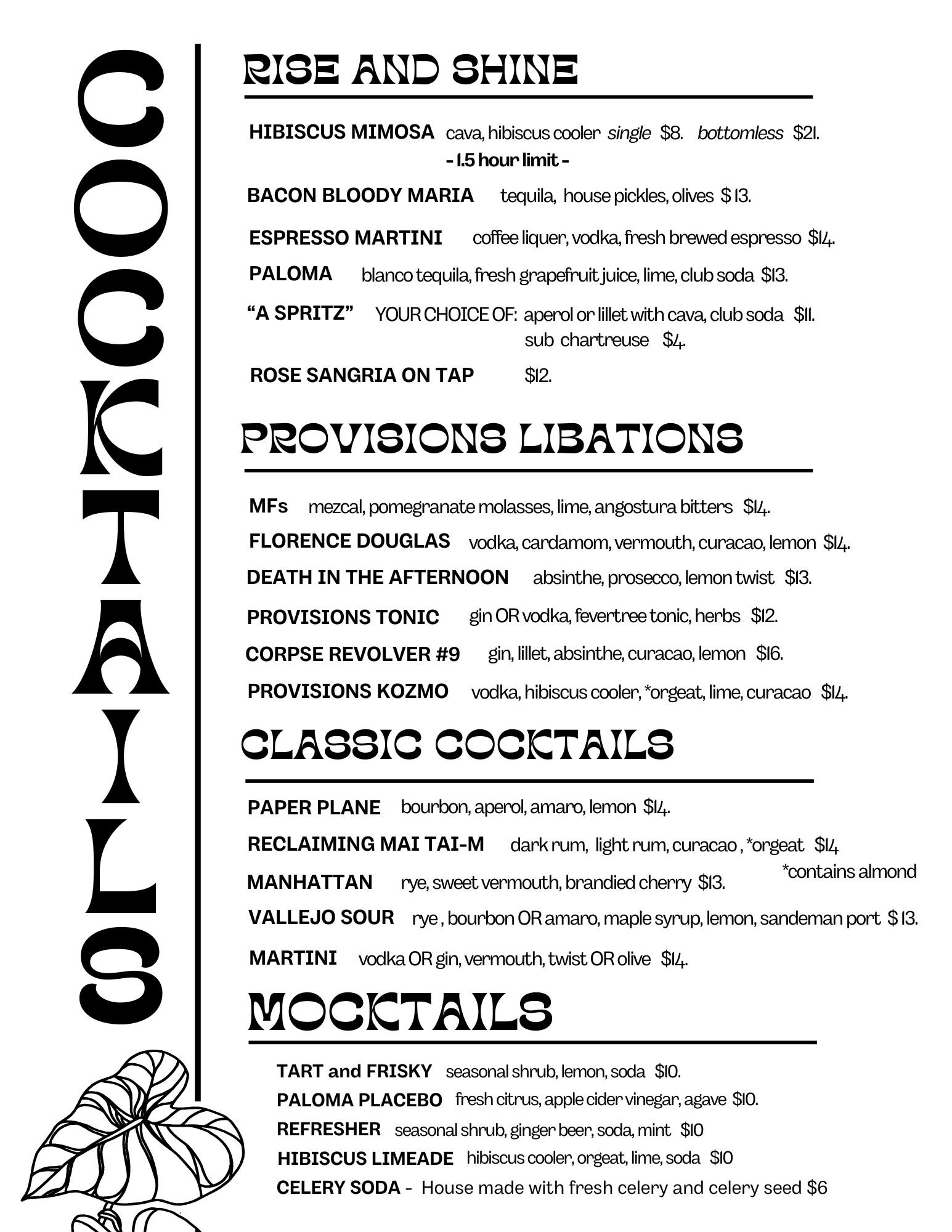 MENU — PROVISIONS