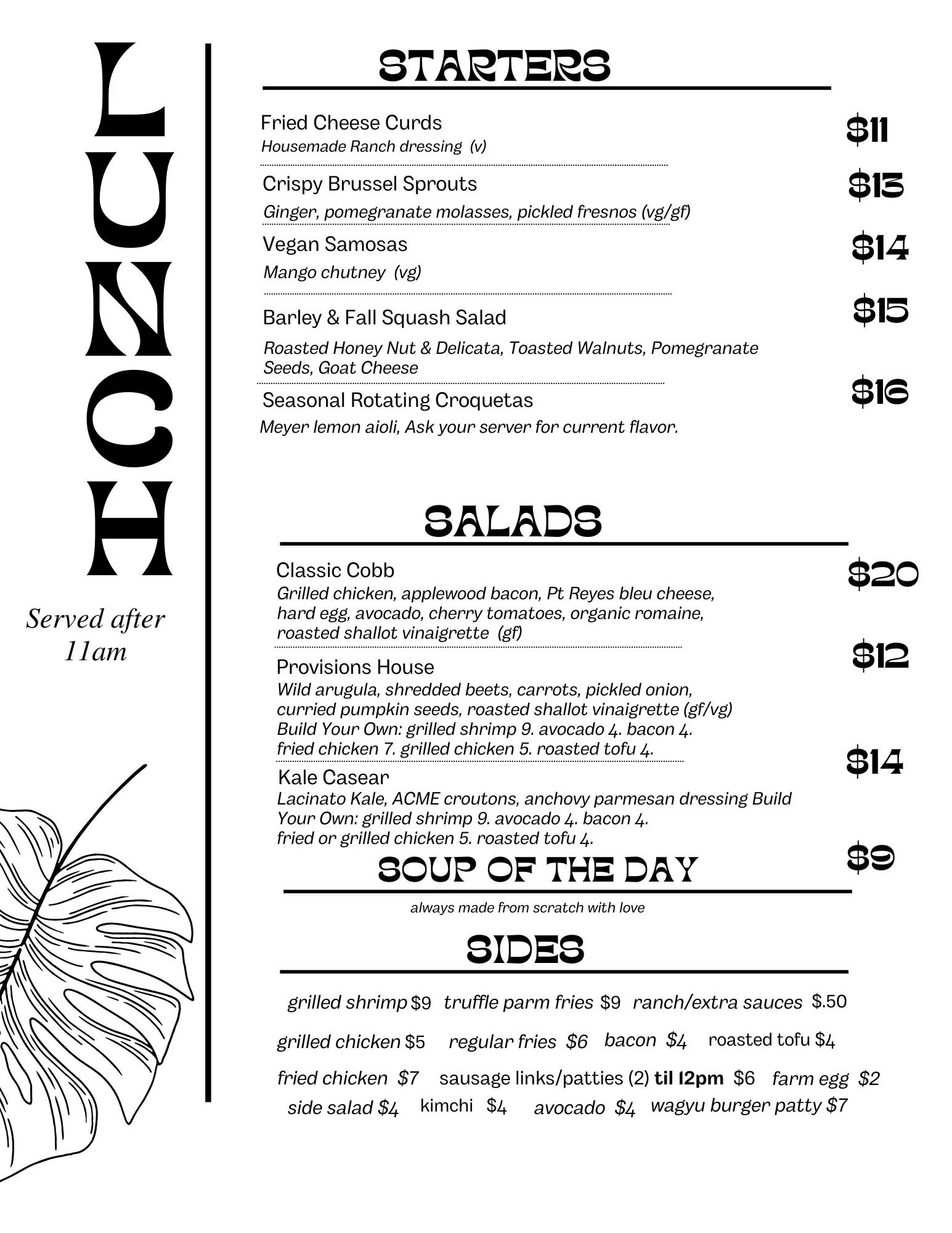 MENU — PROVISIONS