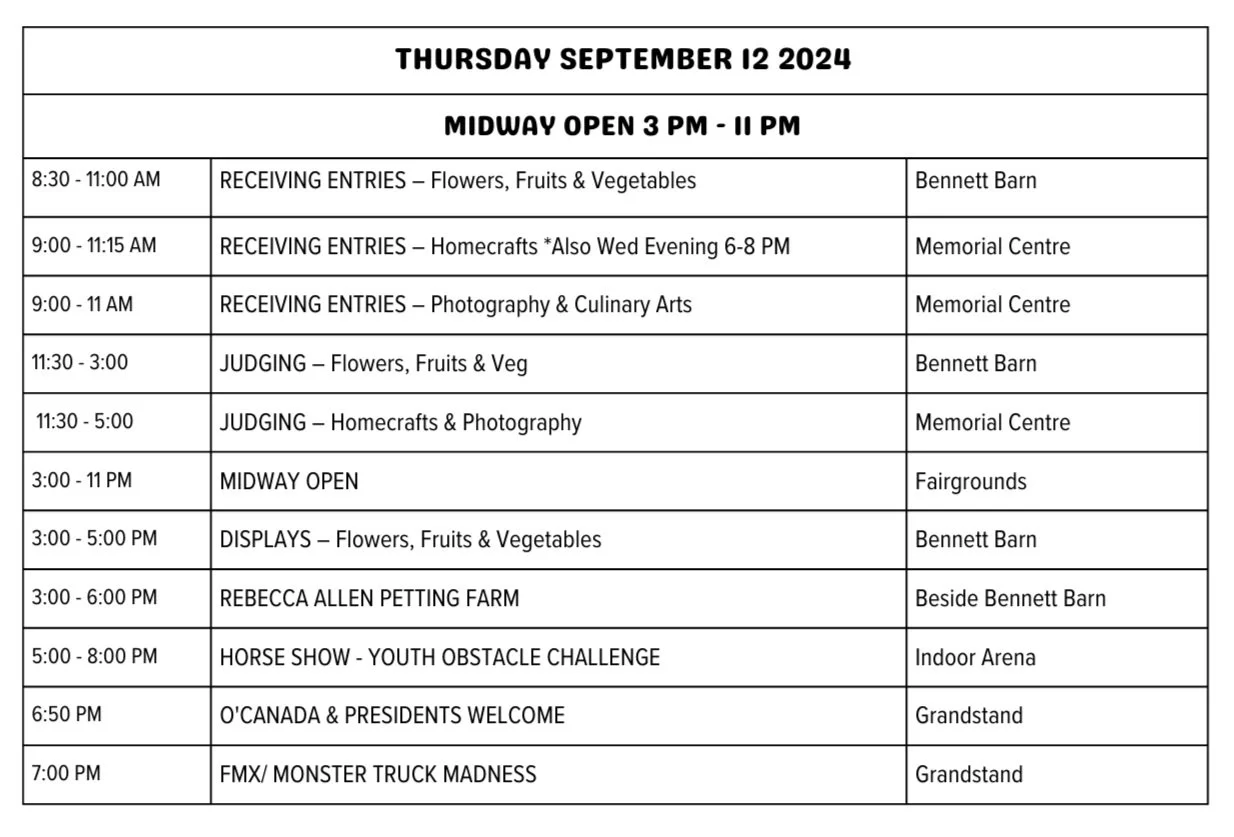 Daily Schedule — Kingston Fall Fair