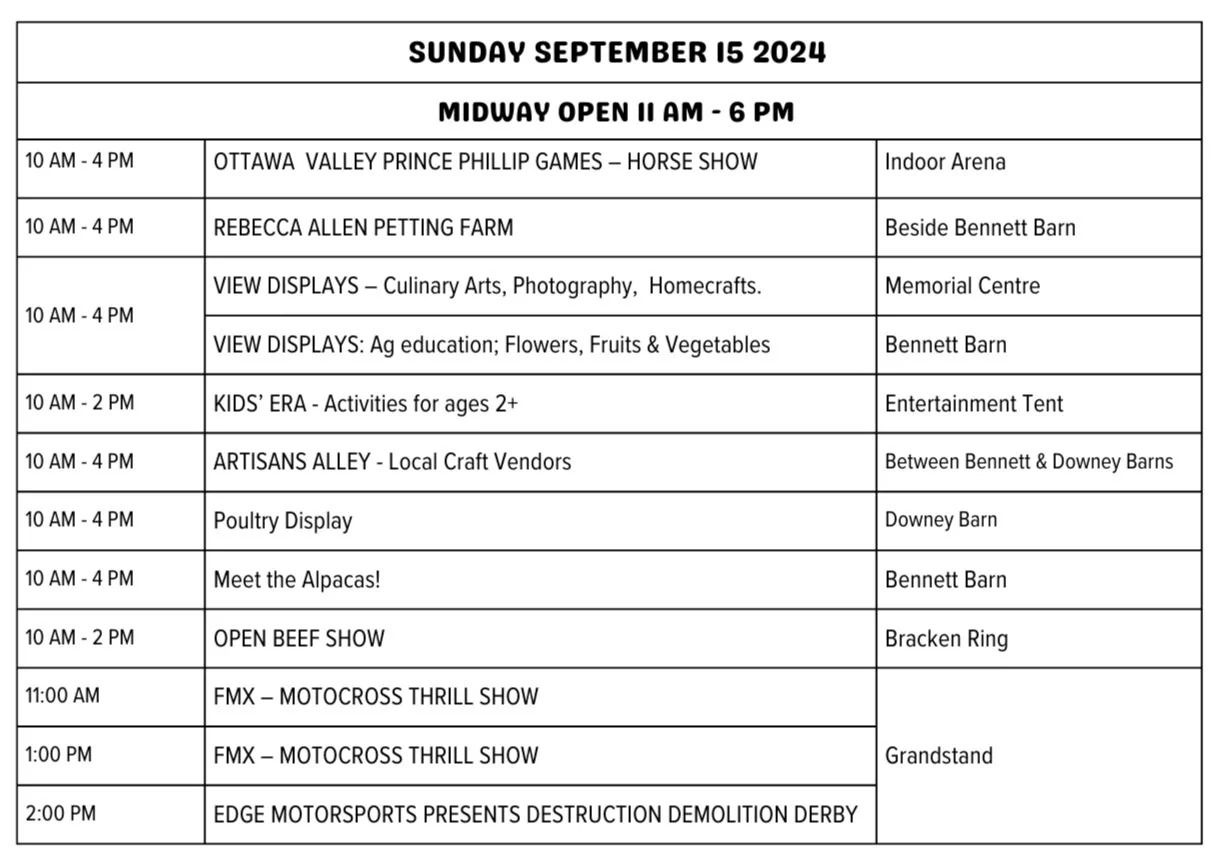 Daily Schedule — Kingston Fall Fair