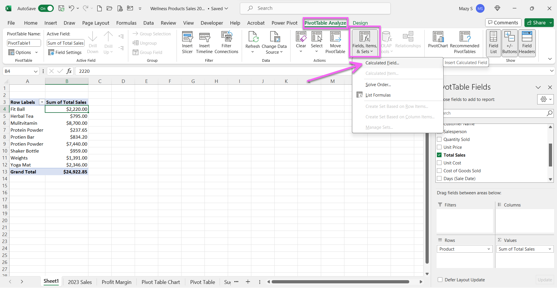 How to Add a Calculated Field to a Pivot Table in Excel — Sharon Smith ...