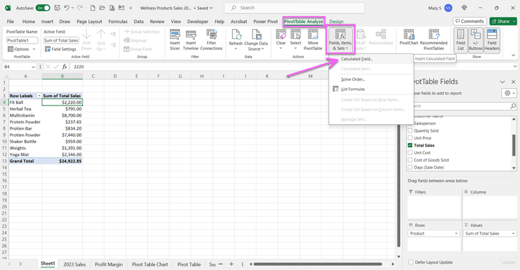 How to Add a Calculated Field to a Pivot Table in Excel — Sharon Smith ...
