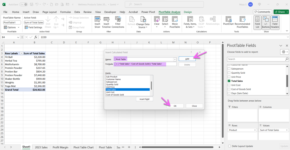 How to Add a Calculated Field to a Pivot Table in Excel — Sharon Smith ...
