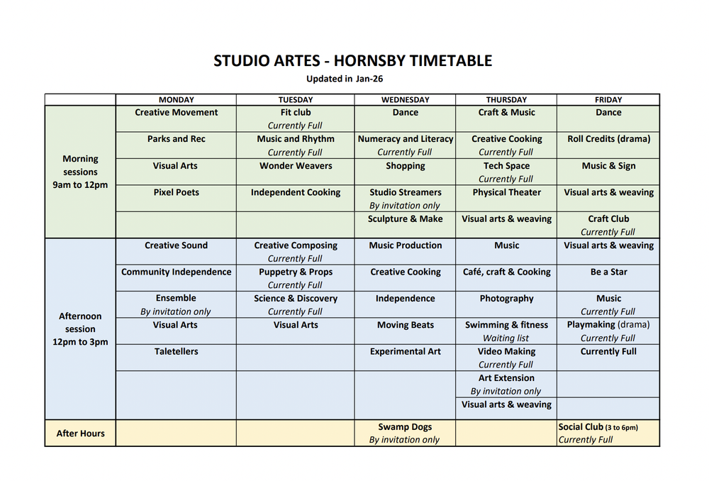 Studio Time Tables — Studio ARTES