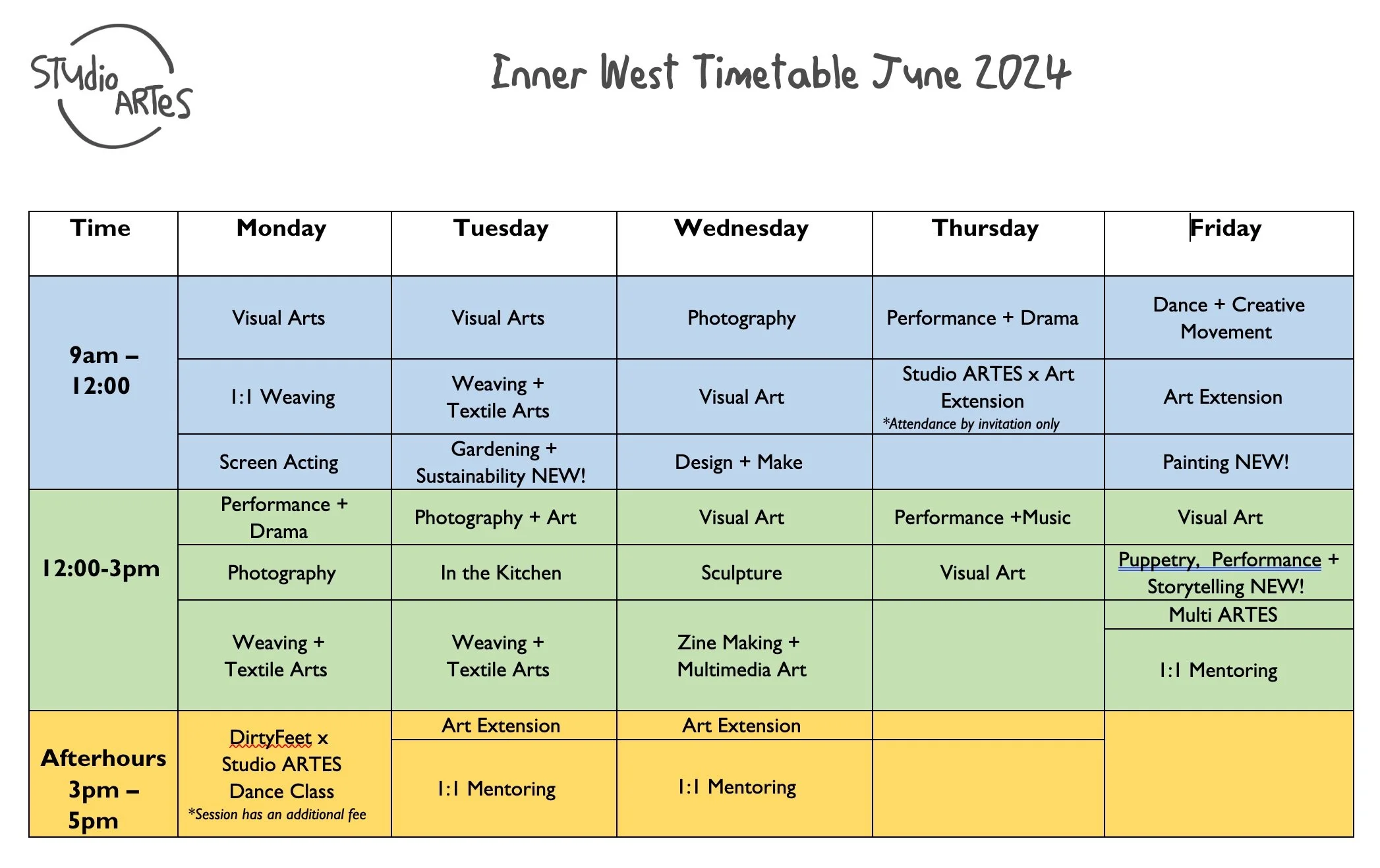 Studio Time Tables — Studio ARTES