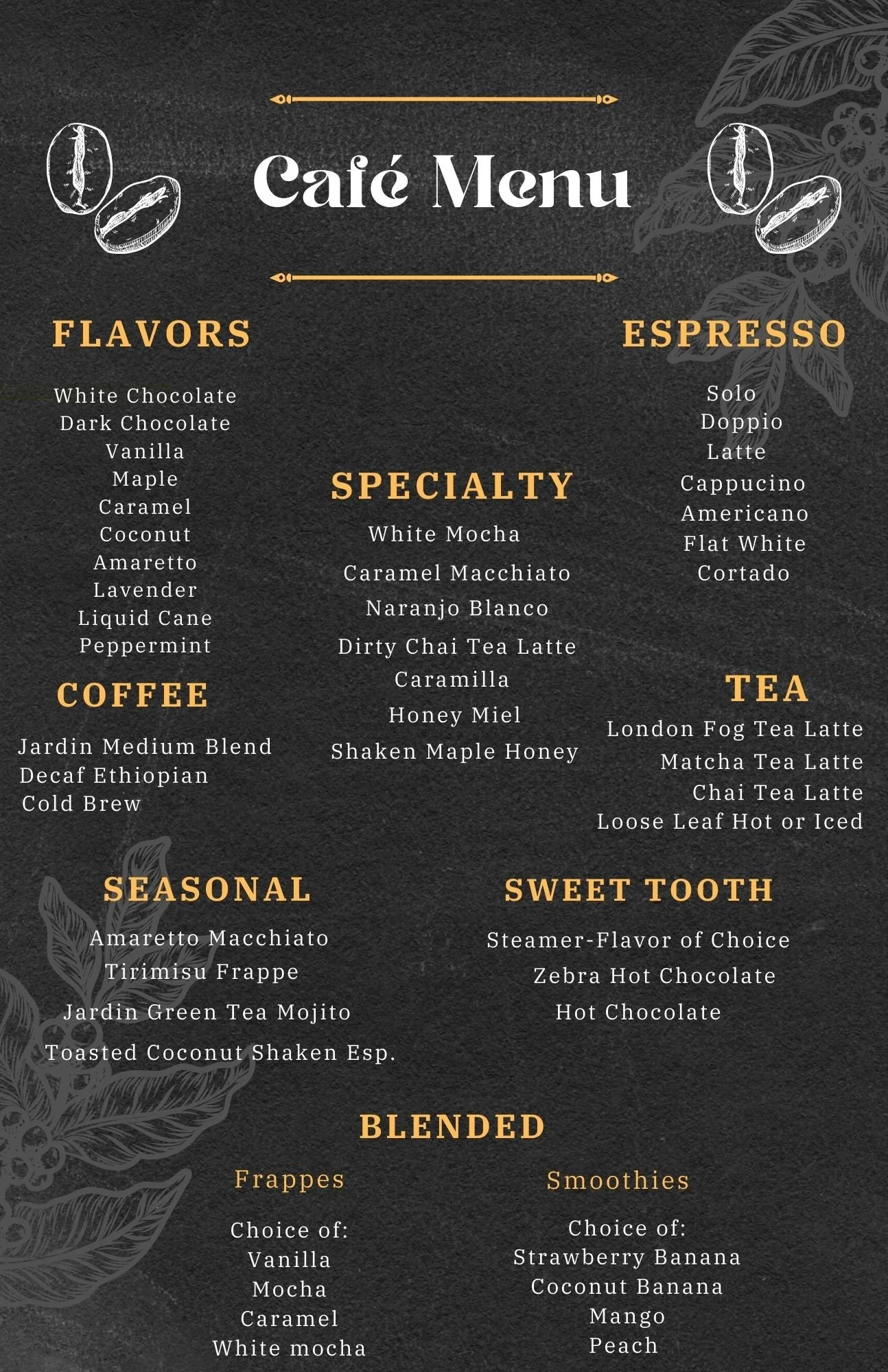 Cafe Jardin Menu — Providence Home + Garden