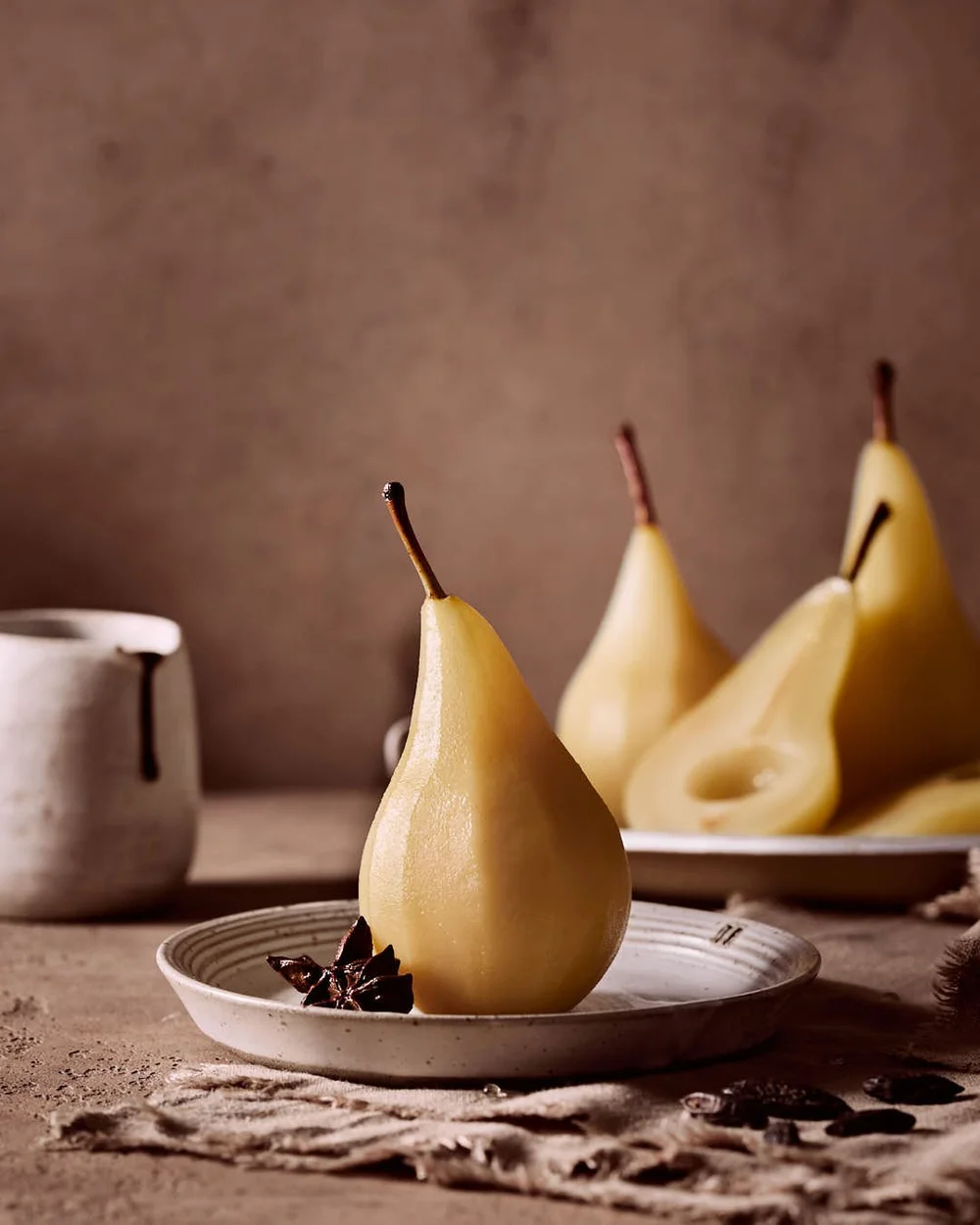 Cider Poached Pears With Chocolate Tonka Maple Water Ganache — GourmetGlow