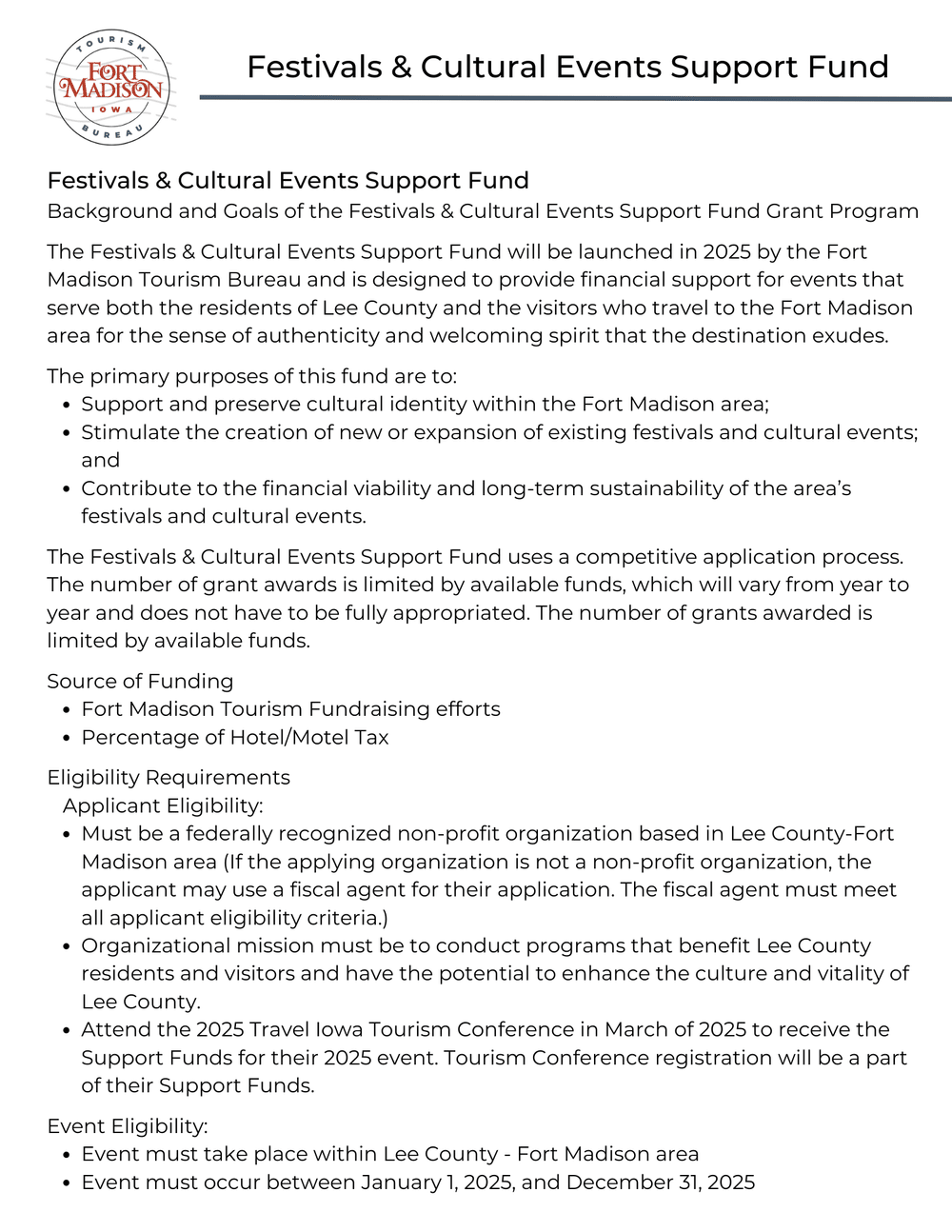 Festivals & Cultural Events Support Fund — Visit Fort Madison, Iowa