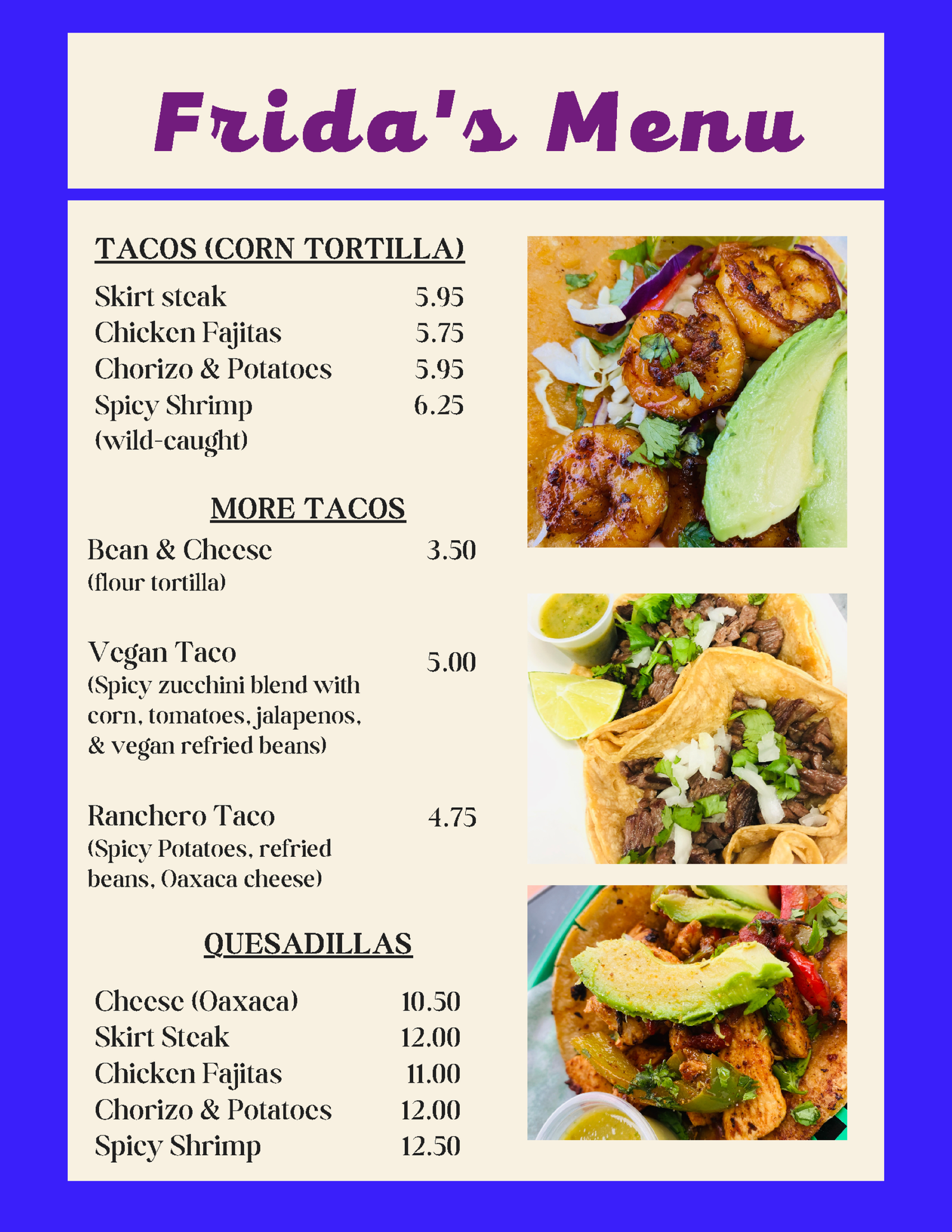 Menu | Discover Fresh Flavors Today — Frida's Cocina