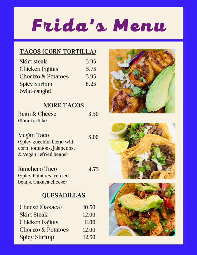 Menu | Discover Fresh Flavors Today — Frida's Cocina