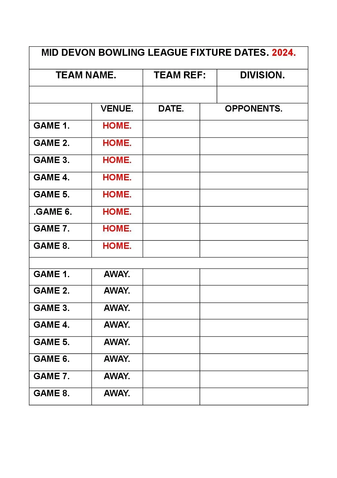 League Tables, Fixtures and Results — Mid-Devon Bowling League