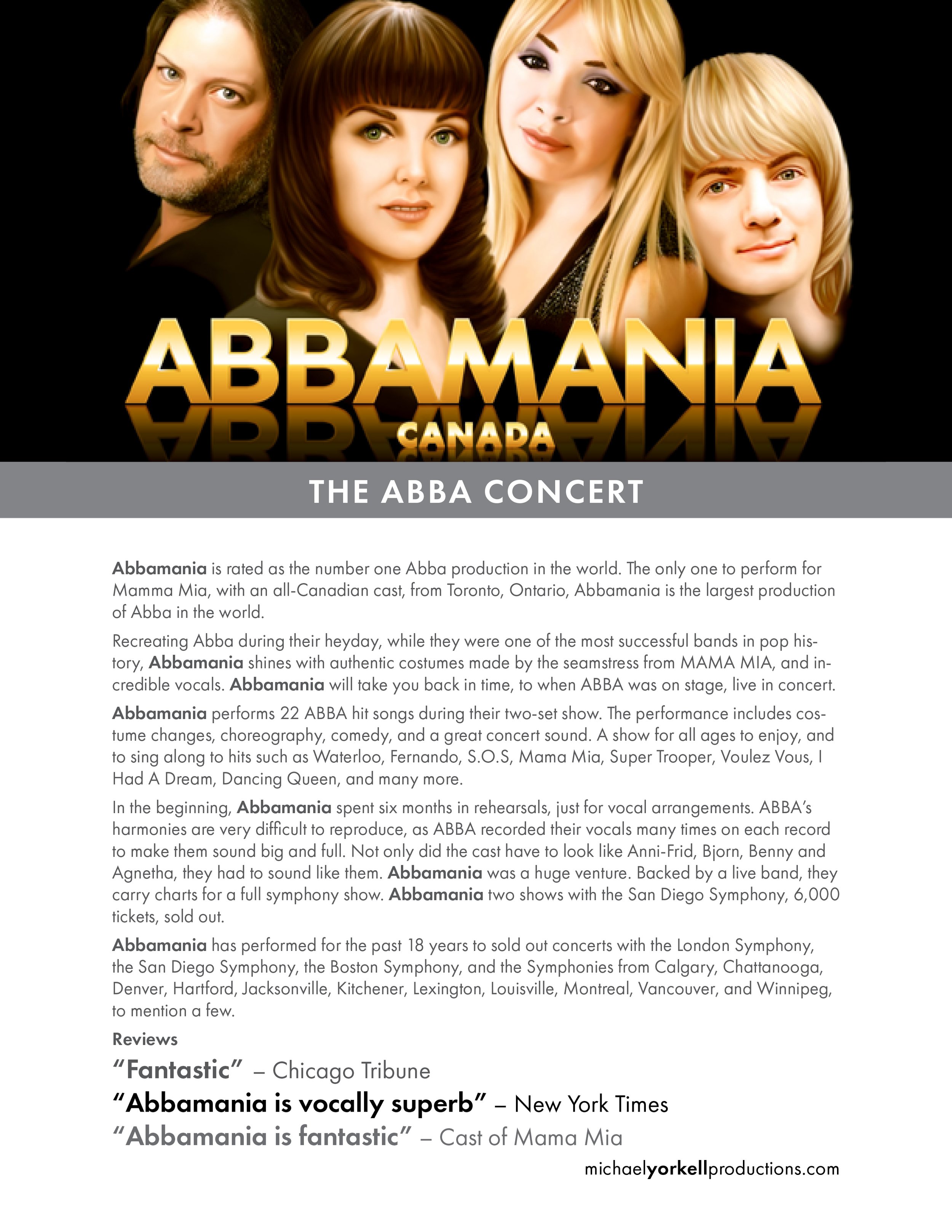 Abbamania Canada - The ABBA Concert — Michael Yorkell Productions