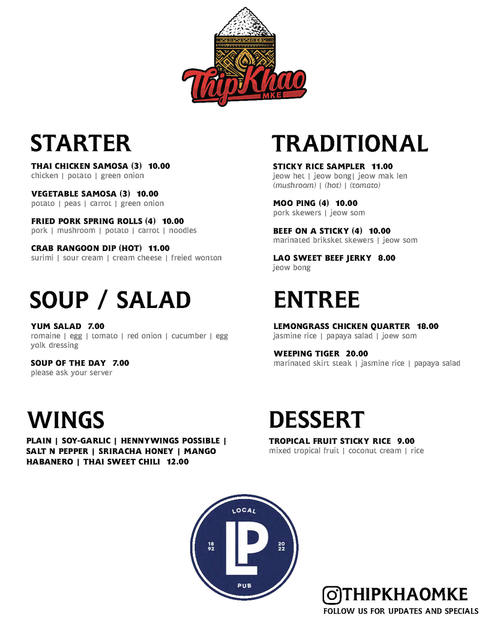 Menu 1 — LP - Milwaukee's Local Pub