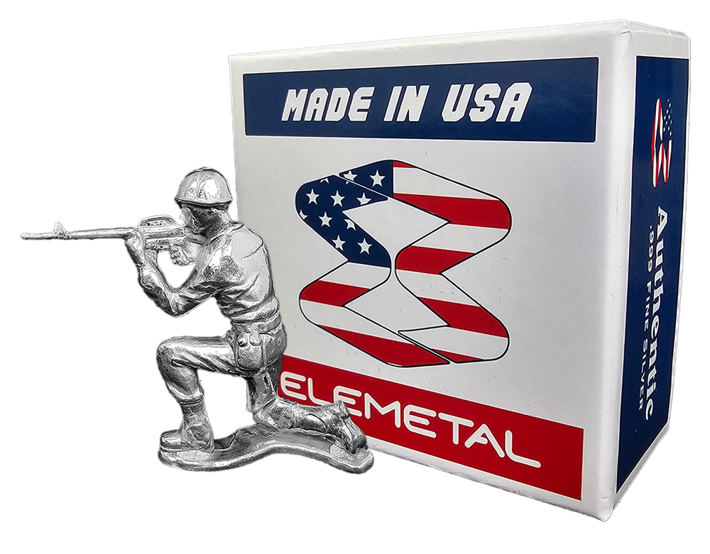 Kneeling Rifleman Silver Soldier - Wholesale Bullion Available — Elemetal