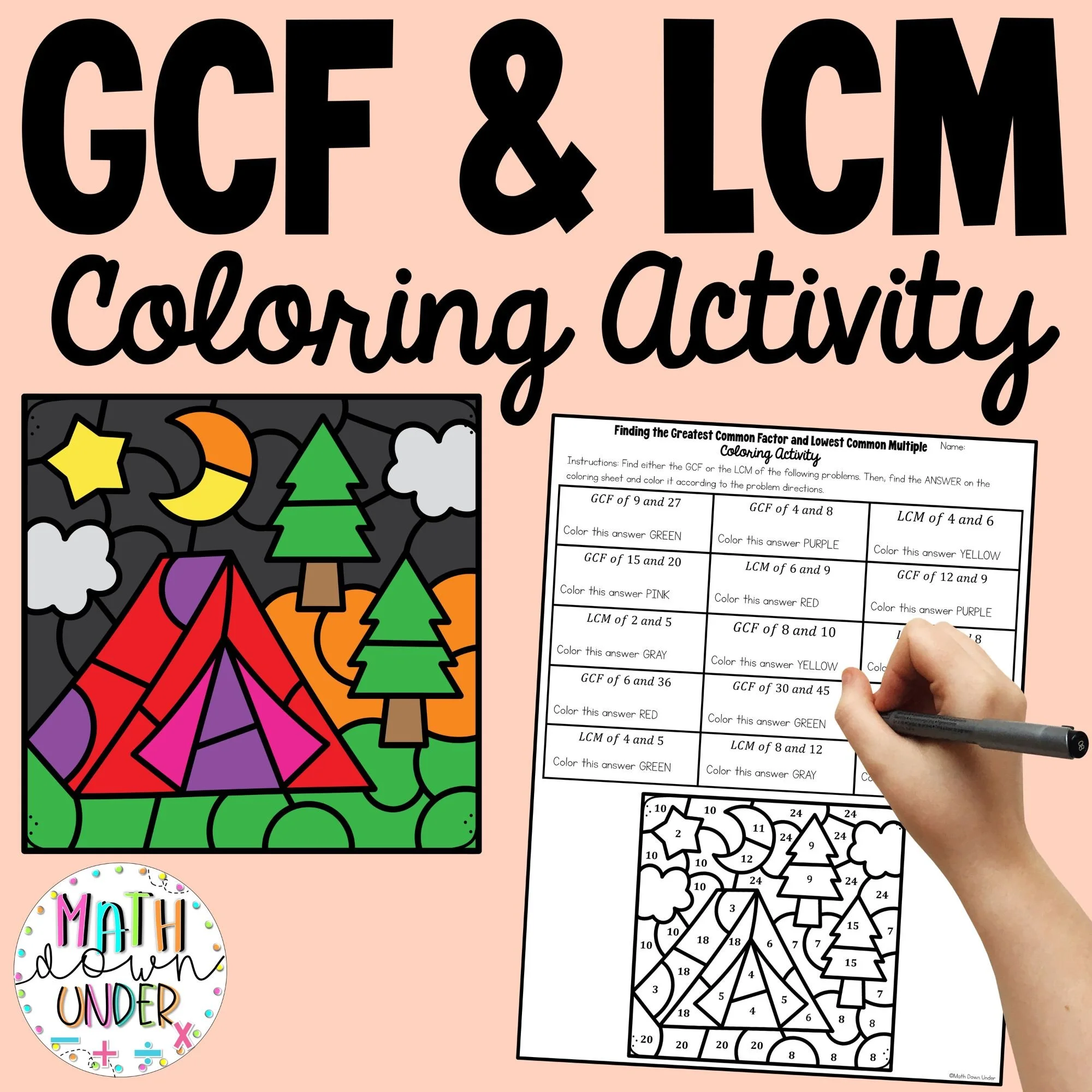 GCF and LCM Coloring Activity 6NS.B4 — Math Down Under