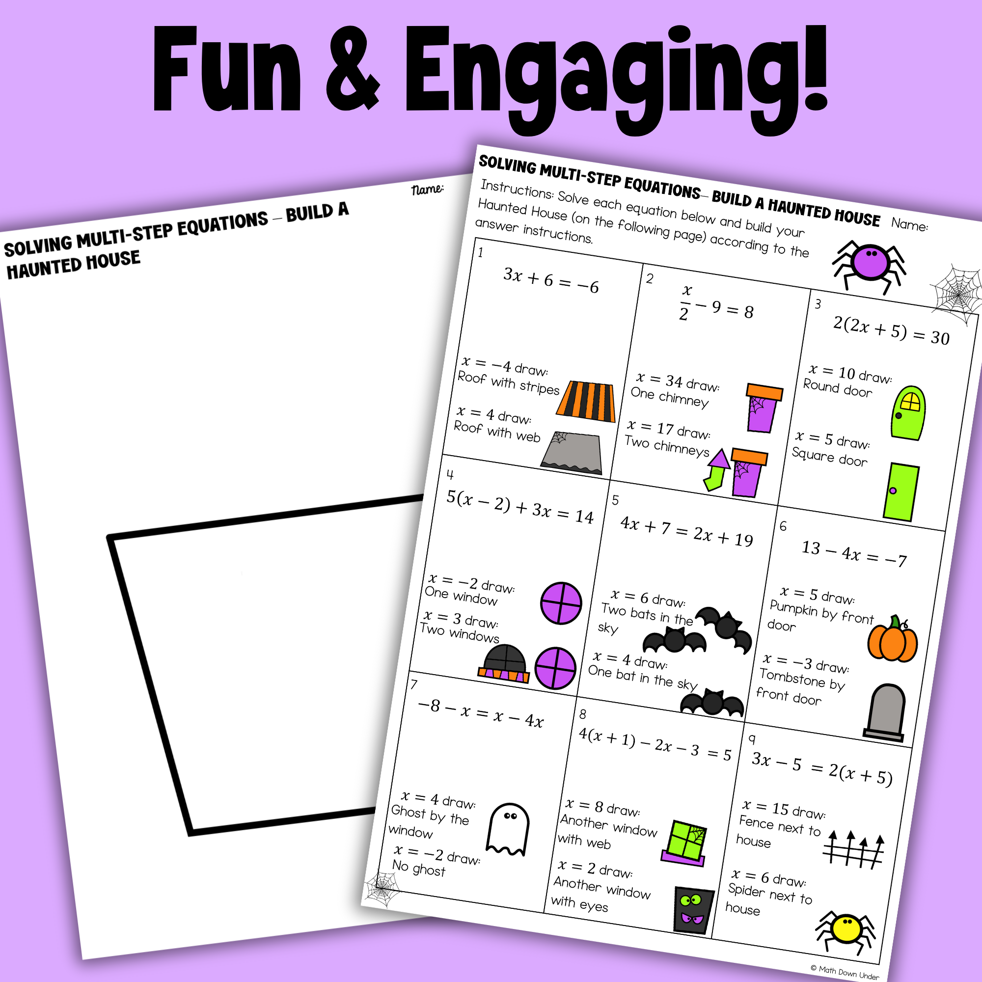 Solving Multi-Step Equations 'Build a Haunted House' Halloween Math ...