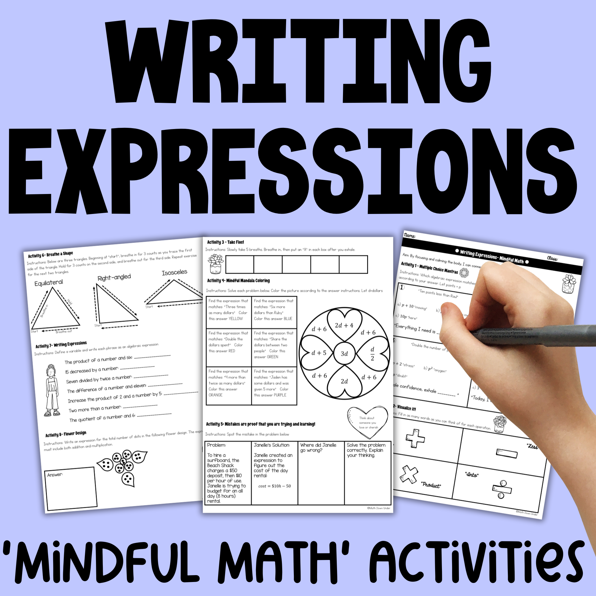 Writing Expressions Mindful Math Activities - Digital & PDF — Math Down ...