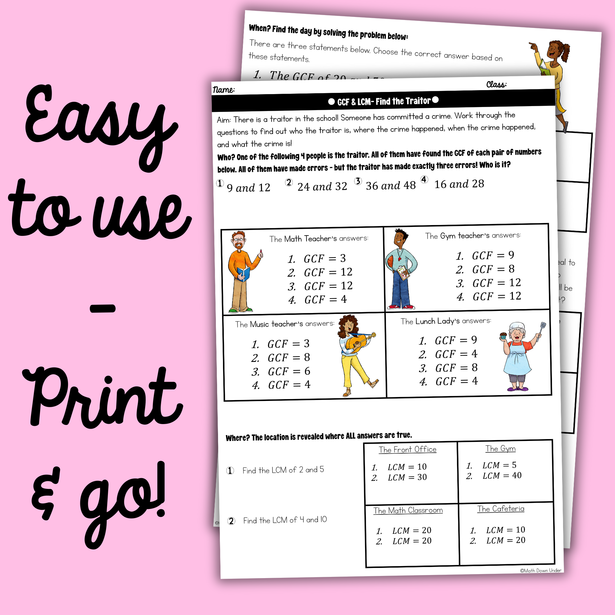 GCF & LCM: 'Find the Traitor' Mystery Activity — Math Down Under