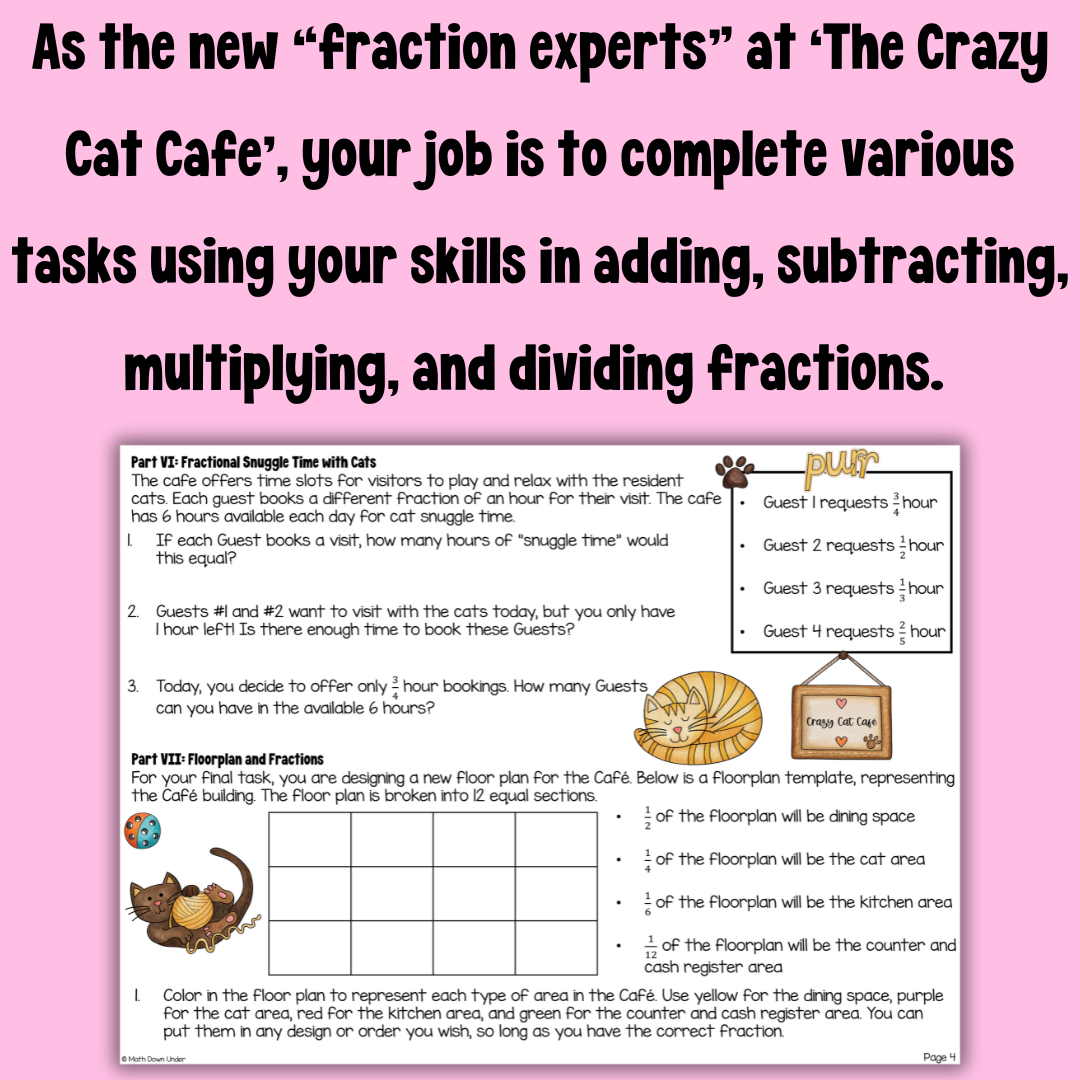 Fraction Operations Project - 'The Crazy Cat Cafe' — Math Down Under