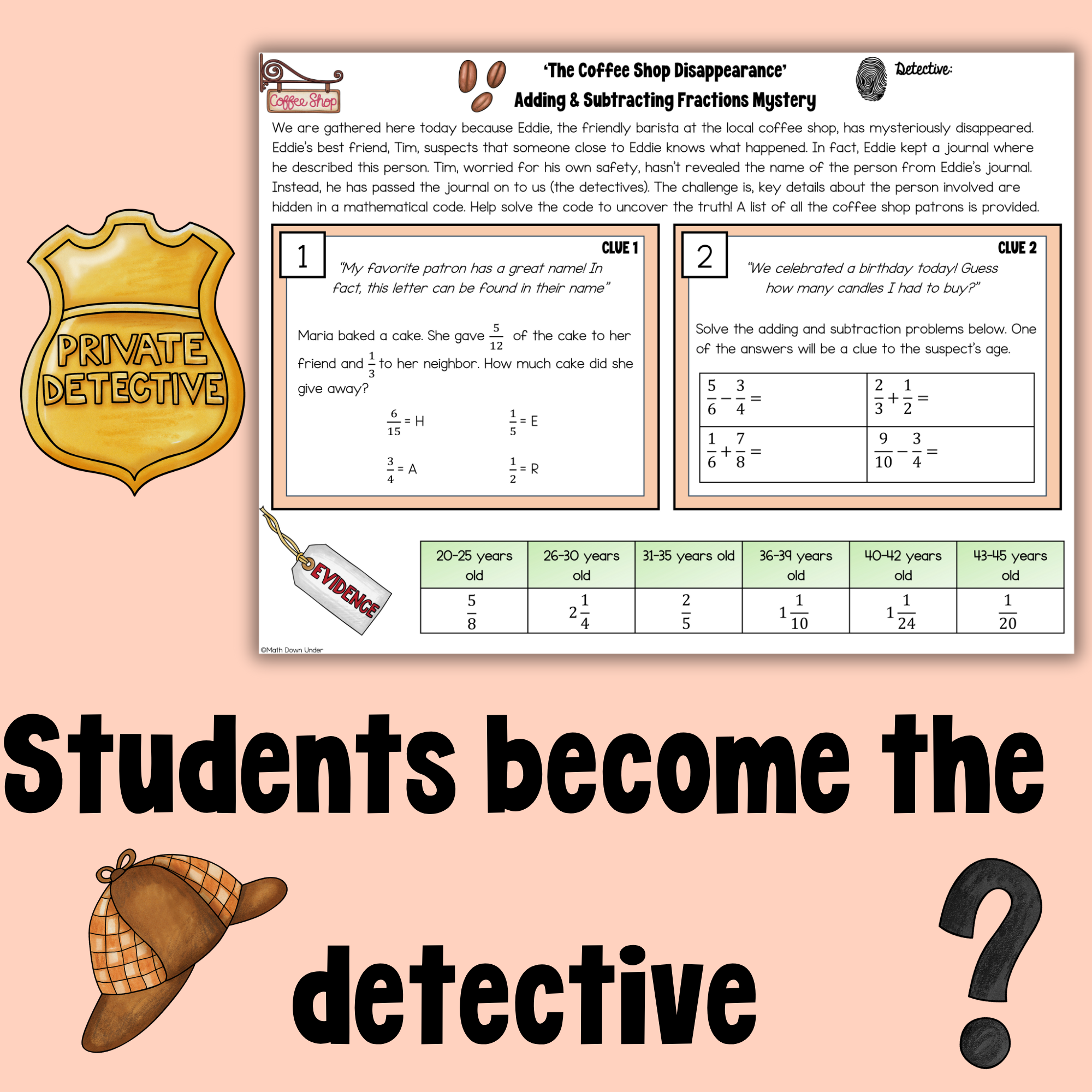 Adding and Subtracting Fractions - Detective Mystery Activity | Print ...