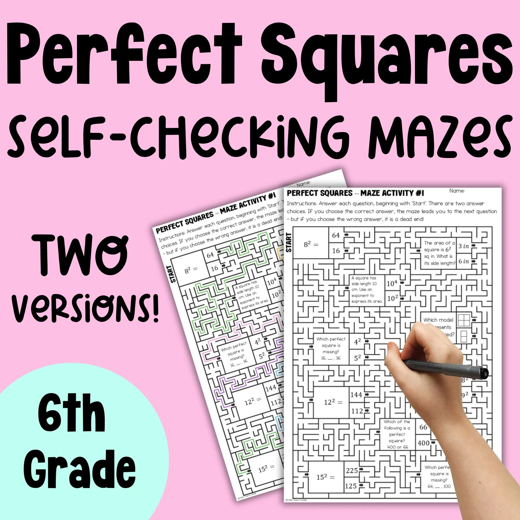 Perfect Squares - Multiple Choice Mazes | 6th Grade Math Activity ...