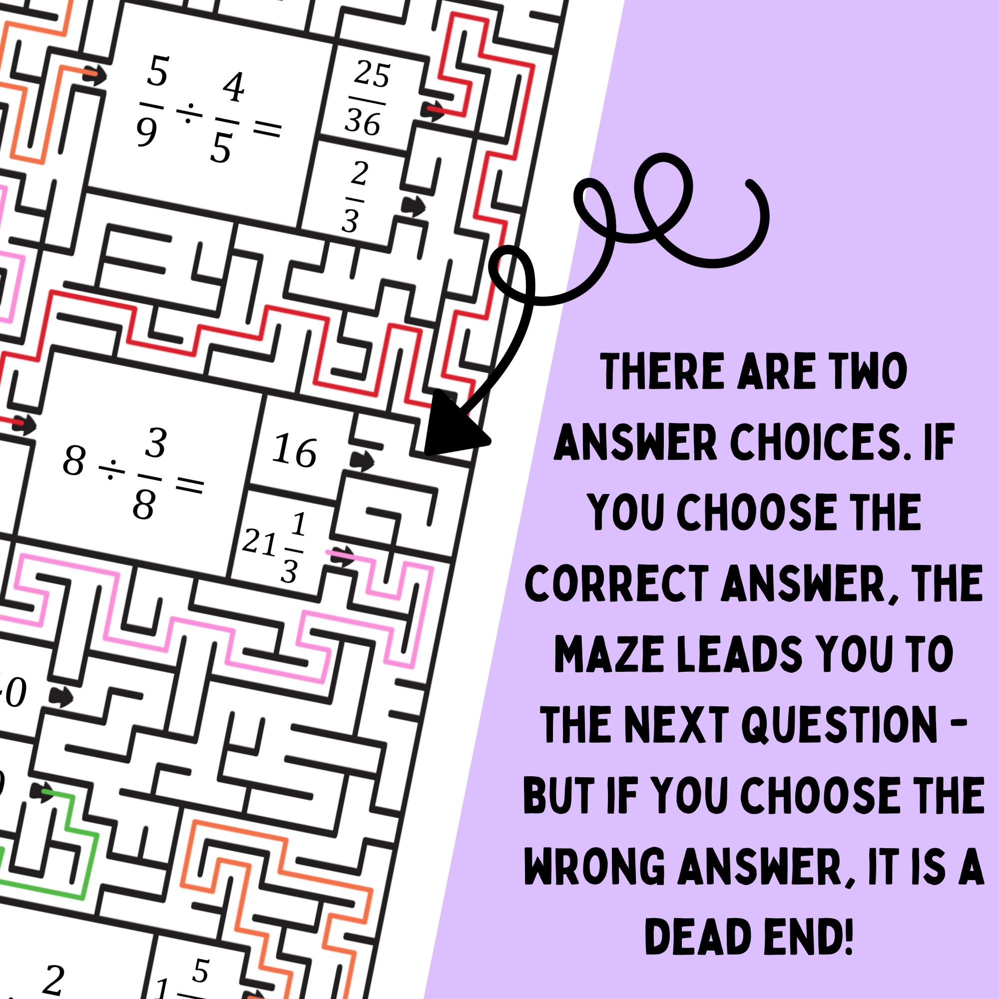 Dividing Fractions - Multiple Choice Mazes | 6th Grade Math Activity ...