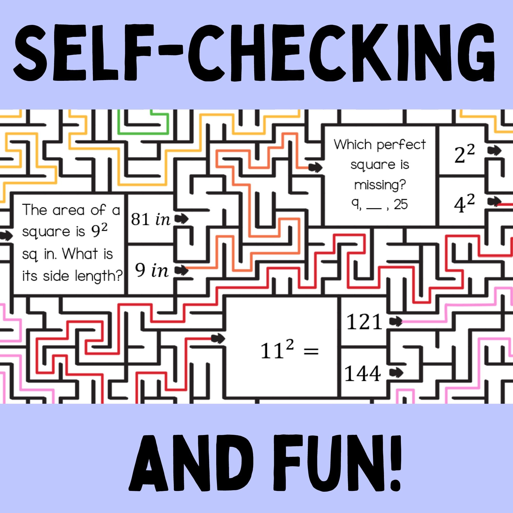 Perfect Squares - Multiple Choice Mazes | 6th Grade Math Activity ...