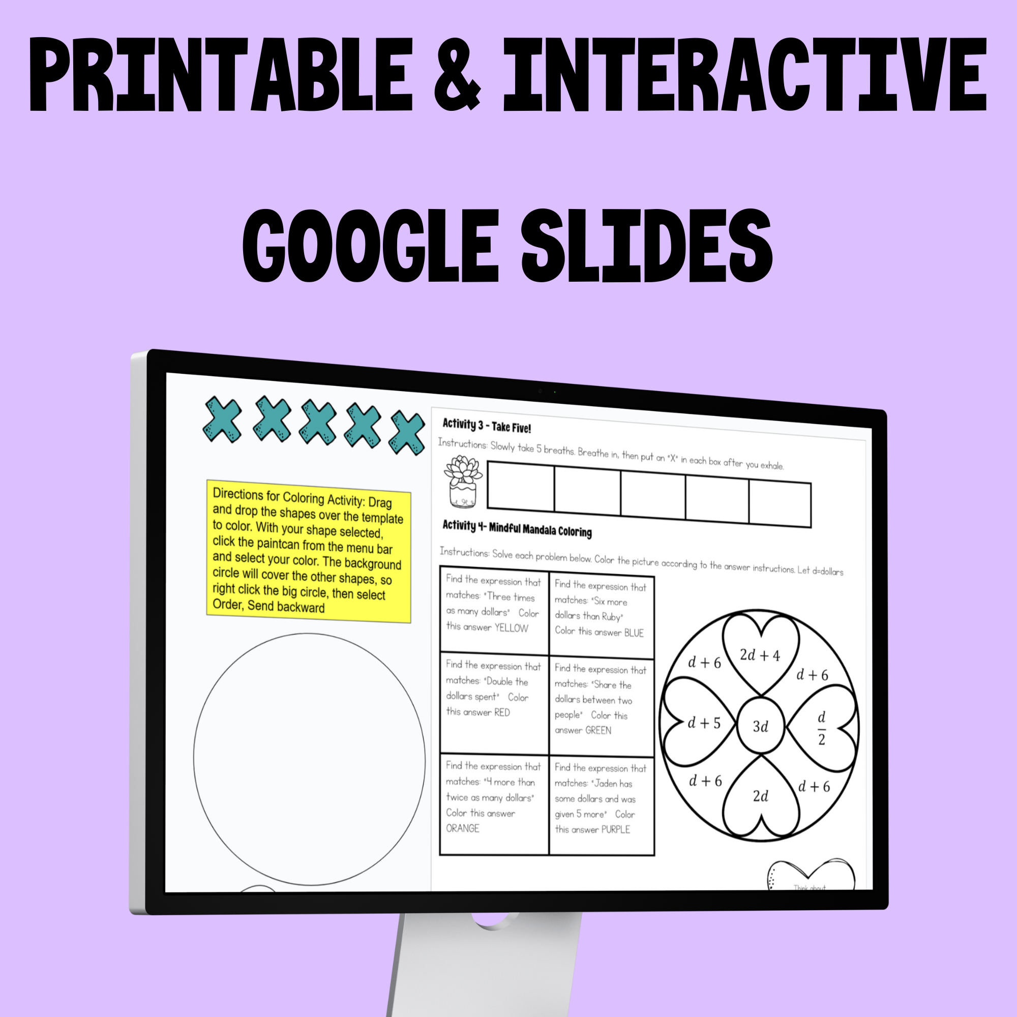 Writing Expressions Mindful Math Activities - Digital & PDF — Math Down ...