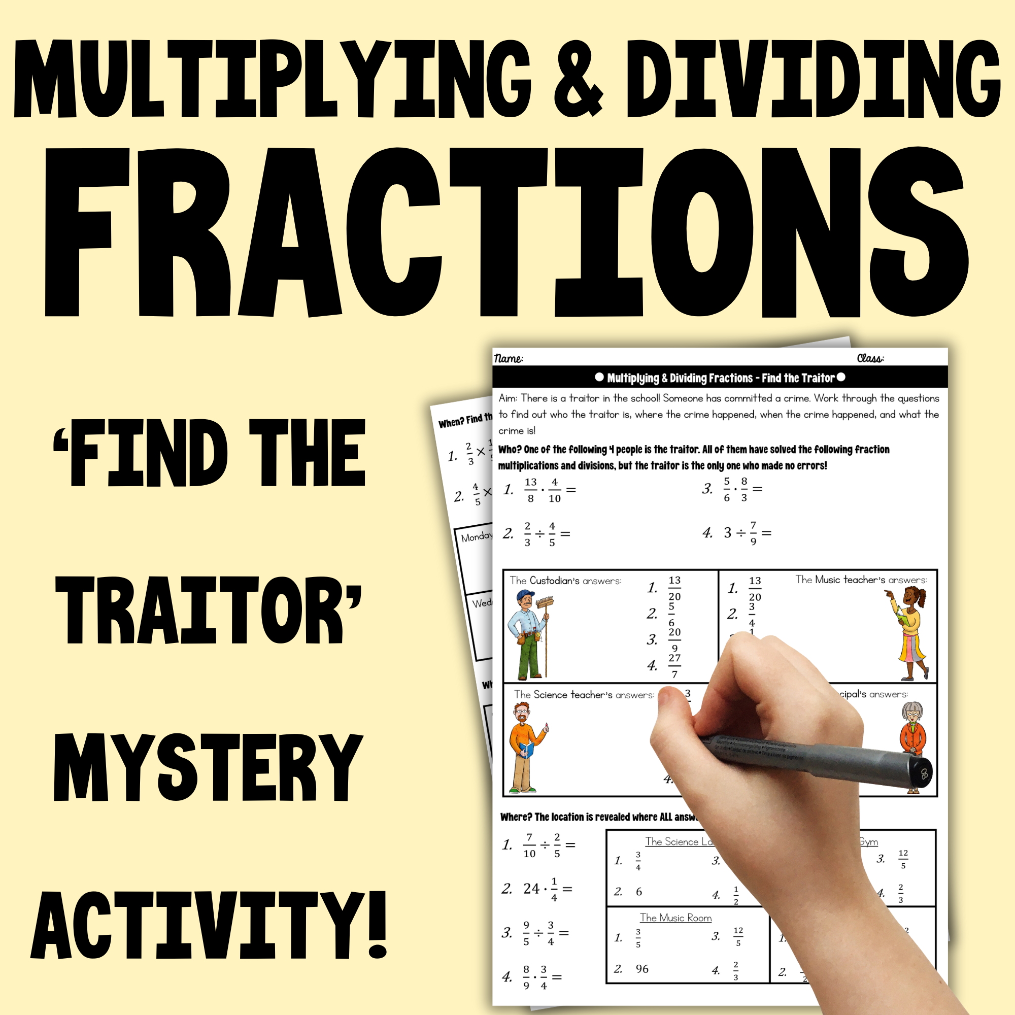 Multiplying and Dividing Fractions - 'Find the Traitor' Mystery ...