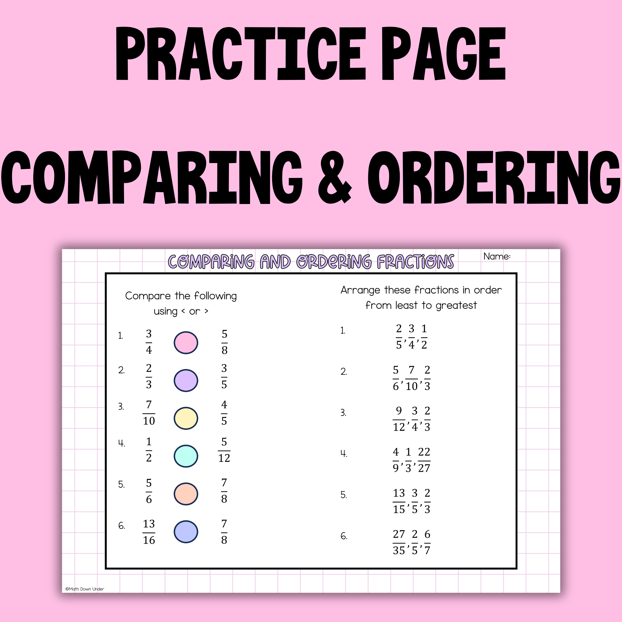 Comparing and Ordering Fractions - Cut & Paste Activity + Practice ...