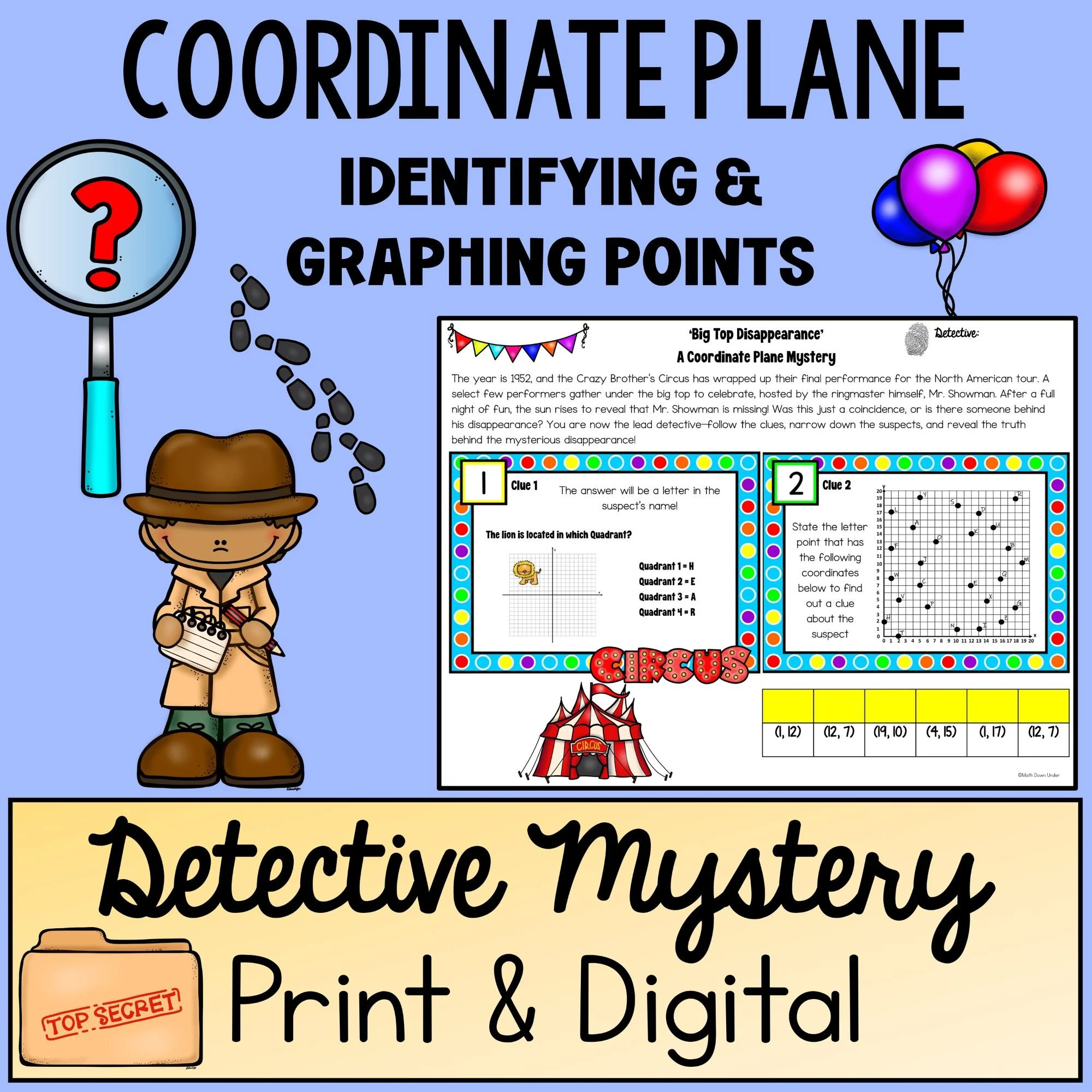 Coordinate Plane (Identifying & Graphing Points) - Detective Mystery ...