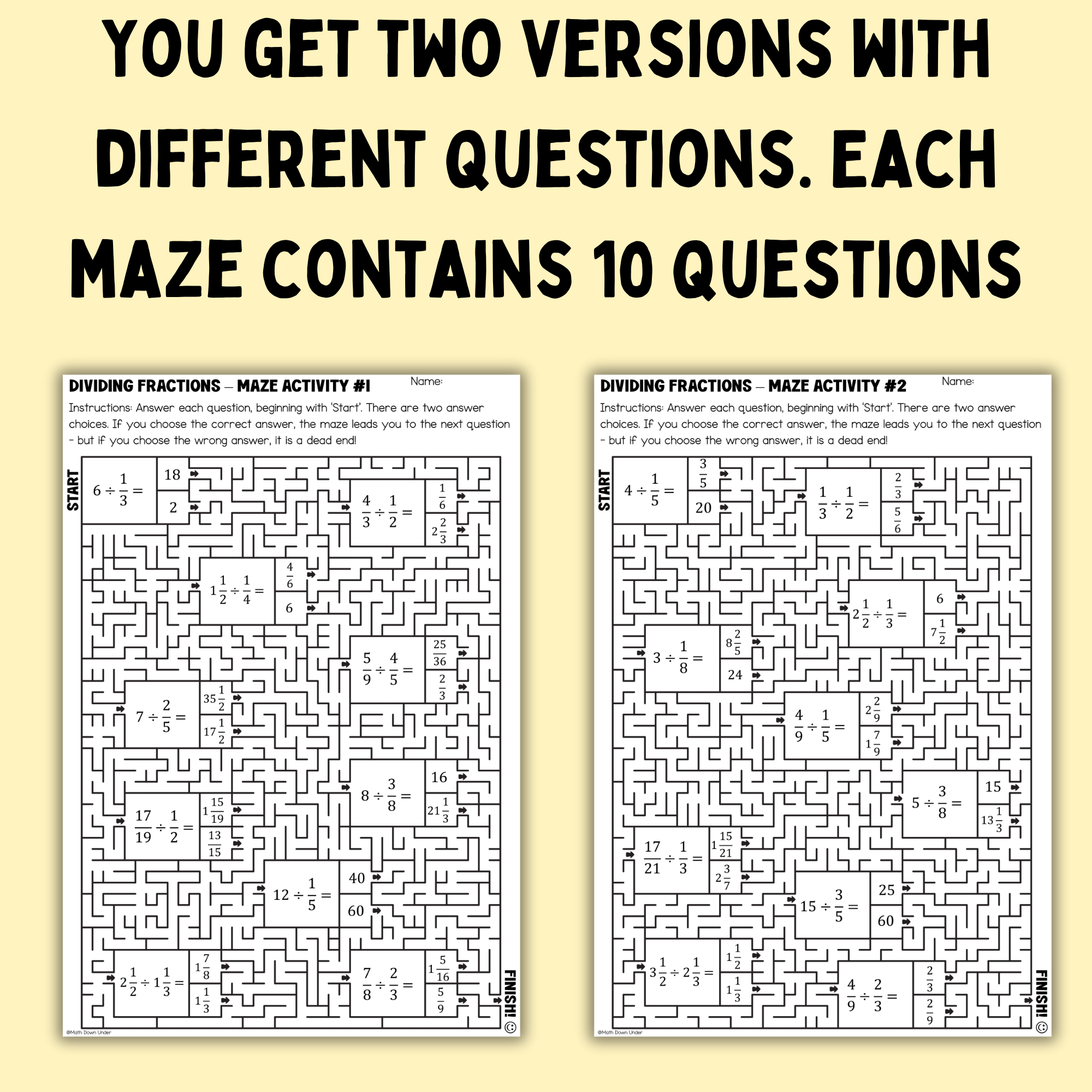 Dividing Fractions - Multiple Choice Mazes | 6th Grade Math Activity ...