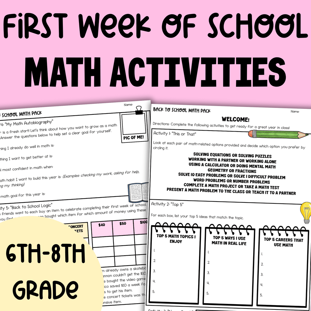 First Week of School Math Activities for Middle School — Math Down Under