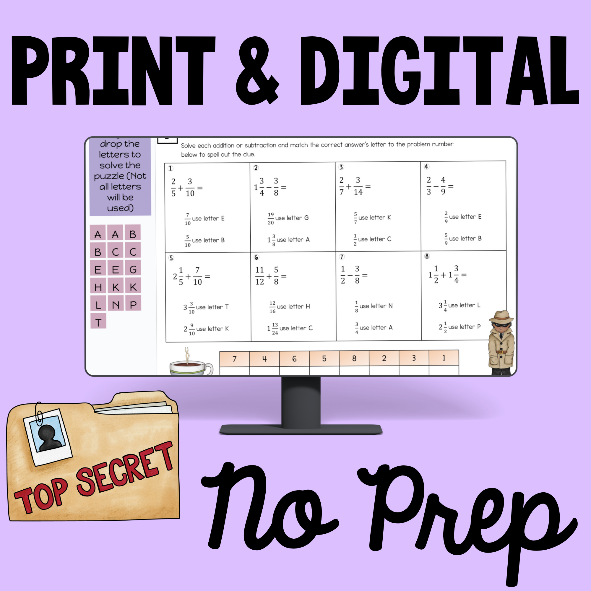 Adding and Subtracting Fractions - Detective Mystery Activity | Print ...