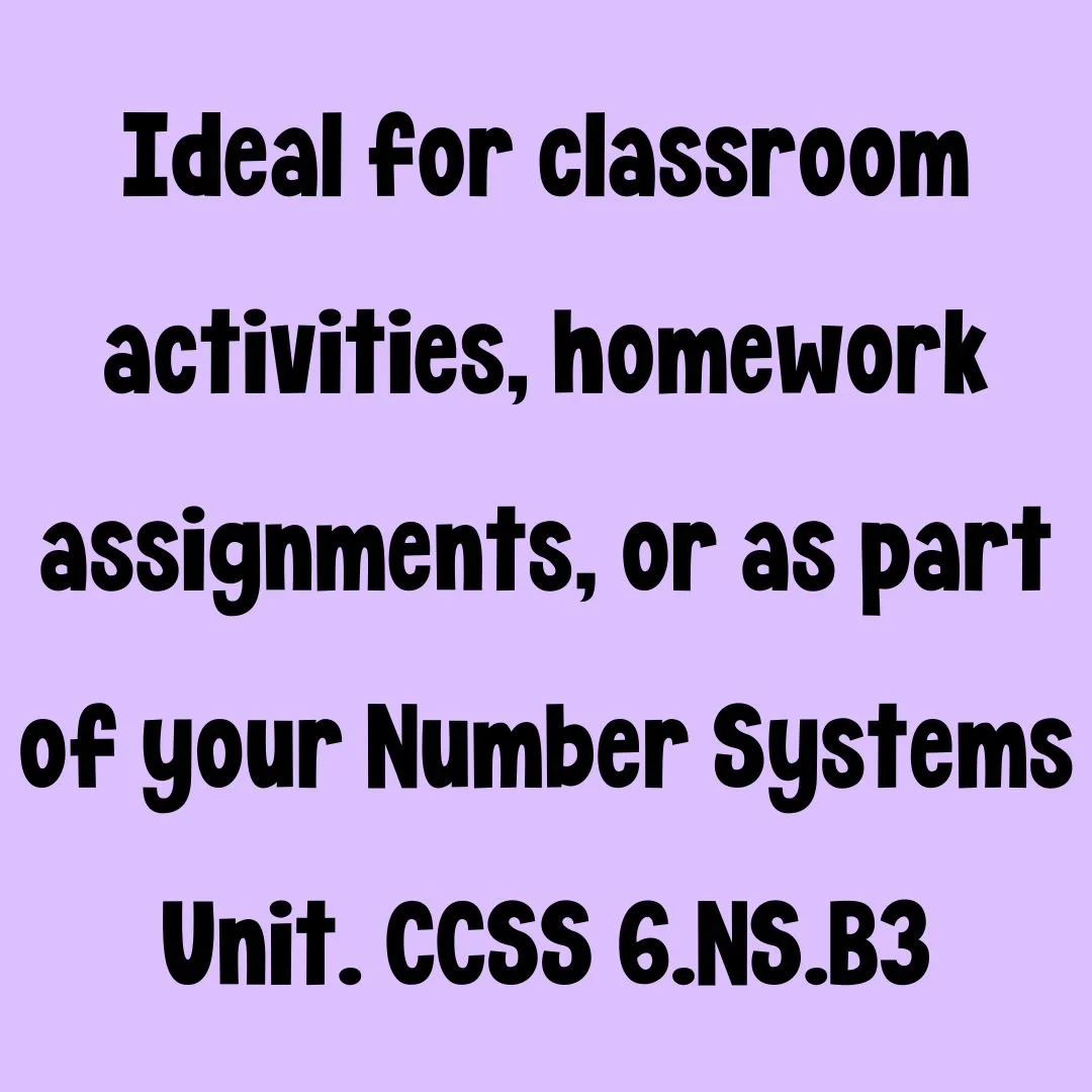 Decimal Operations - 'Coffee Shop Fun' Activity | 6.NS.B3 — Math Down Under