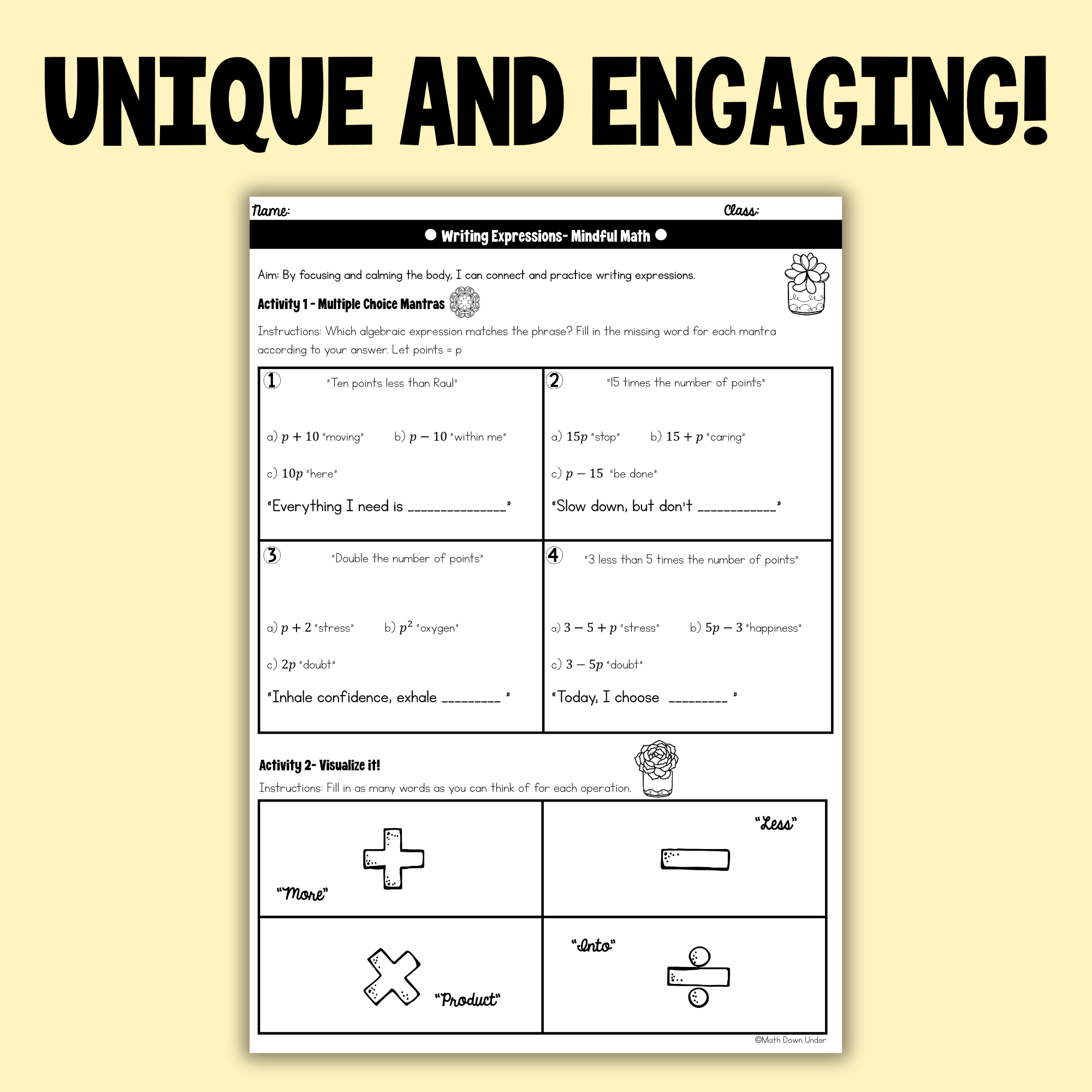 Writing Expressions Mindful Math Activities - Digital & PDF — Math Down ...