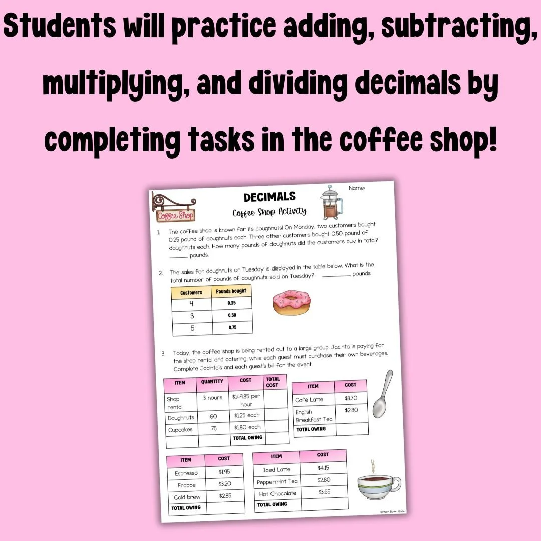 Decimal Operations - 'Coffee Shop Fun' Activity | 6.NS.B3 — Math Down Under