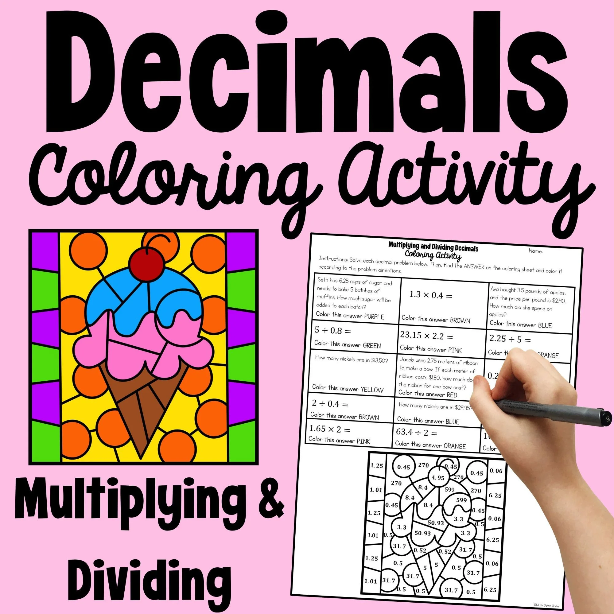 Multiplying & Dividing Decimals Coloring Activity 6NS.B3 — Math Down Under