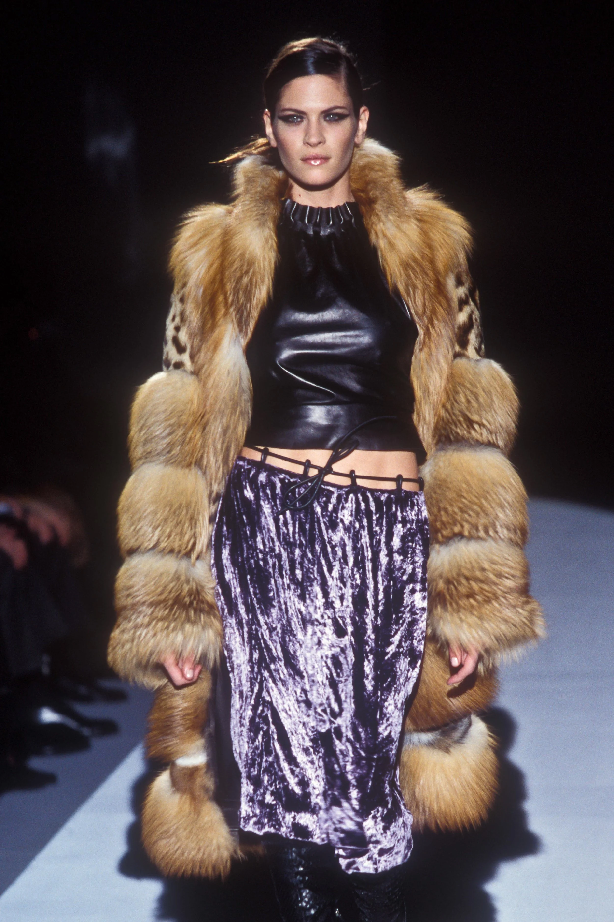 Gucci A/W99 by Tom Ford Purple Crushed Velvet Skirt with Leather Belt ...