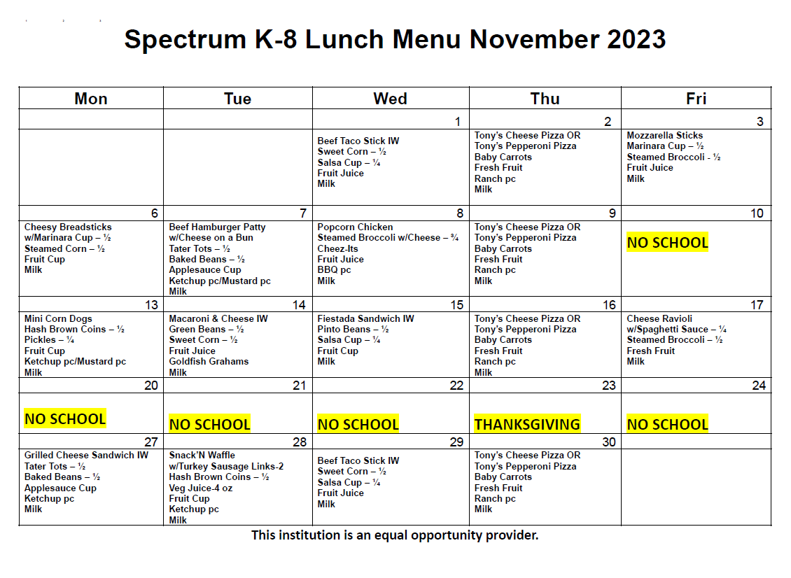 Lunch Program & Menus — Spectrum