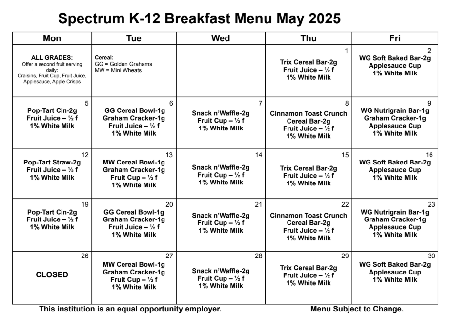 Lunch Program & Menus — Spectrum Growth