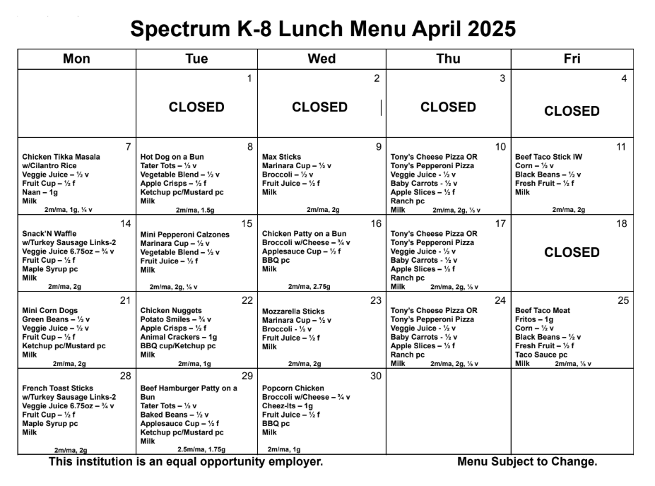 Lunch Program & Menus — Spectrum Growth